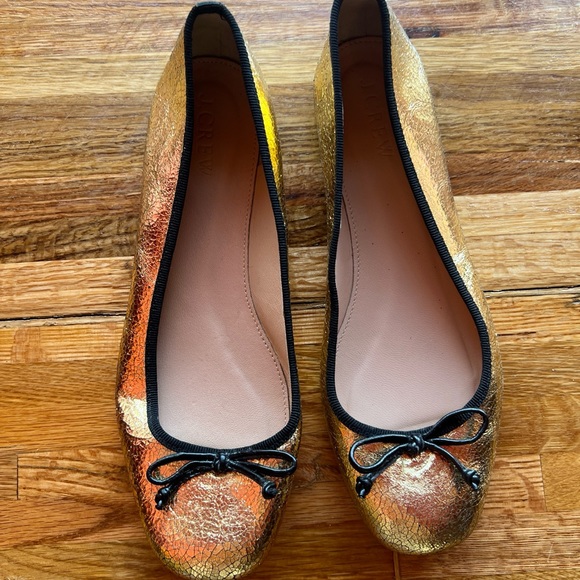 J. Crew | Shoes | Jcrew 38 Lily Ballet Flats In Crackled Leather Sz 7 ...